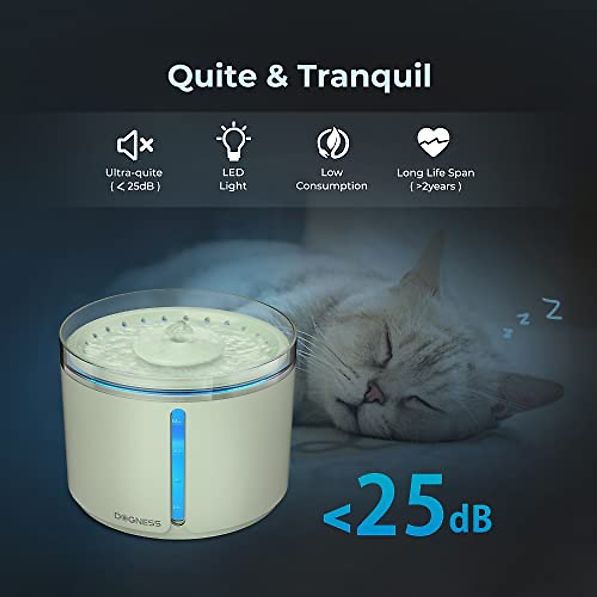 Cat Fountain Water Bowl, Water Fountain for Cats Inside, Dog Water Bowl Dispenser, 74oz/2.2L Easy to Clean and Assemble Automatic Pet Water Dispenser for Cats Dog Small Puppy with Filters, Green