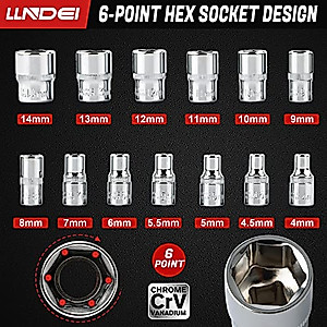 LLNDEI 1/4 Inch Socket Set Metric with Ratchet Wrench 57+1PCS, Magnetic Pick-Up Tool, Extensions with 1/4" Drive Bits 30PCS, Home Repair Kit & Automotive Repair, DIY'er (Sockets 4-14mm)