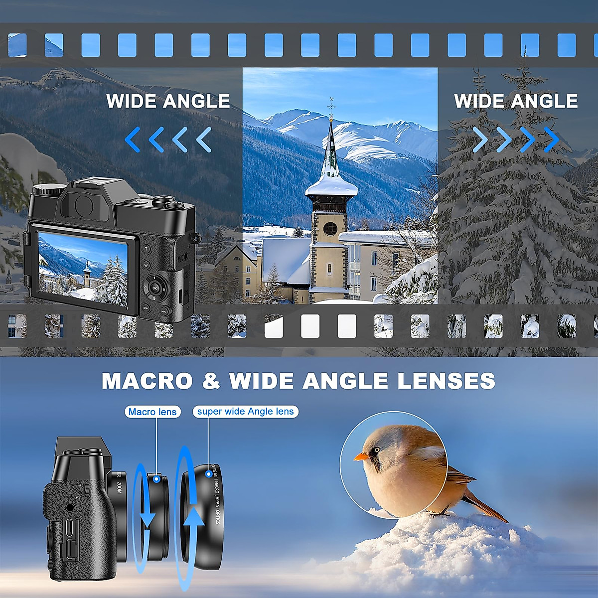 Digital Camera 4K 56MP Vlogging Camera with 3'' 180-degree Flip Screen, 16X Digital Zoom Camera for Photography with Auto Focus & 32GB Card & 2 Batteries for Teens Students Kids Boys Girls