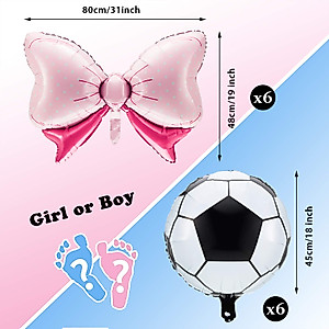 12 Pieces Gender Reveal Soccer Balloons Includes 6 Pink Bow Balloons and 6 Soccer Ball Balloons Party Favors Supplies Decoration Accessories for Gender Reveal Soccer Party, Baby Shower, Birthday