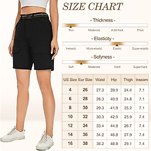 Jessie Kidden Womens Stretch Cargo Hiking Shorts Quick Dry Elastic Waist 7" Casual Shorts for Women Black