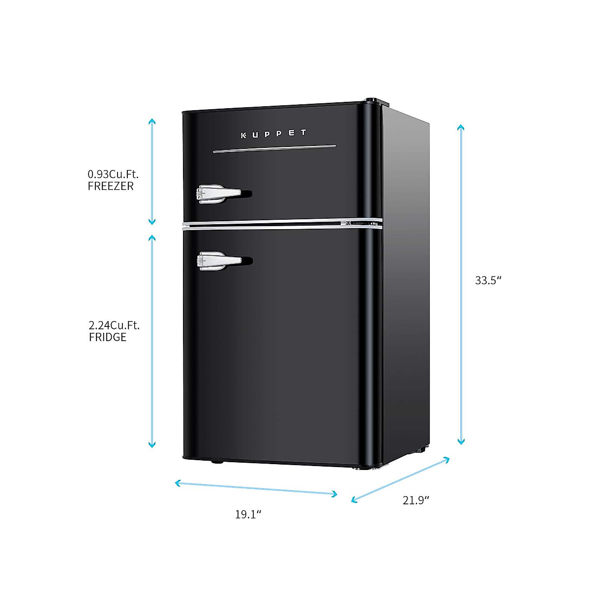KUPPET Retro Mini Refrigerator 2-Door Compact Refrigerator for Dorm, Garage, Camper, Basement or Office, 3.2 Cu.Ft (Black)