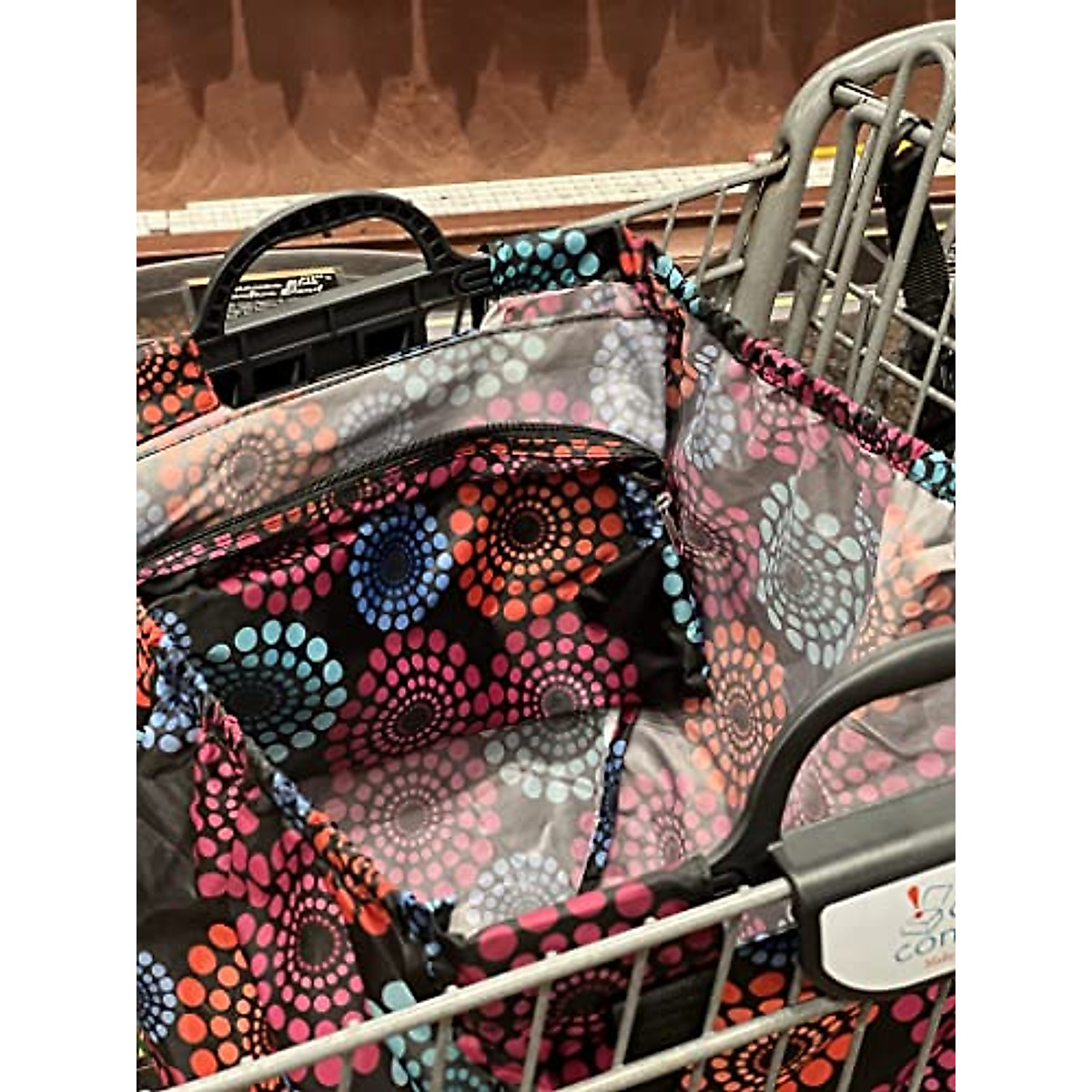 RoomForLife - Clever Shopper - Dual Handles +Shoulder Strap + Cart Handles - 1 Pocket - Collapsible - Reusable Sanitary Shopping Bag / Bright Lights