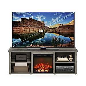 Furinno Classic 70 Inch TV Stand with Fireplace, French Oak Grey