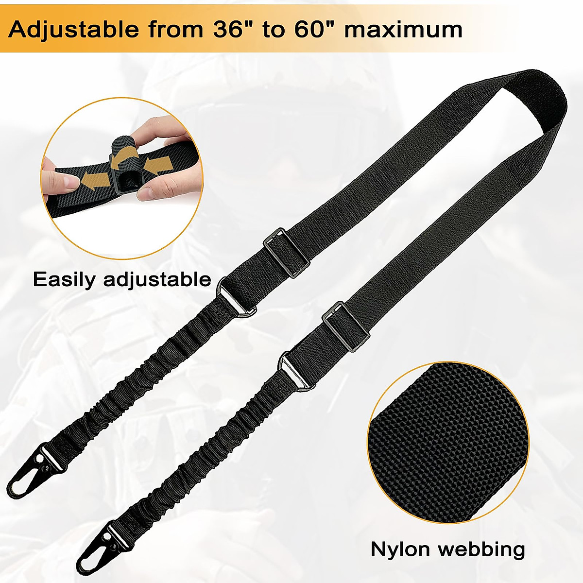 DDOUT 2 Point Rifle Sling Strap with Hooks, Durable 1.5 inch Webbing Gun Sling with All-Metal Hardware, Black