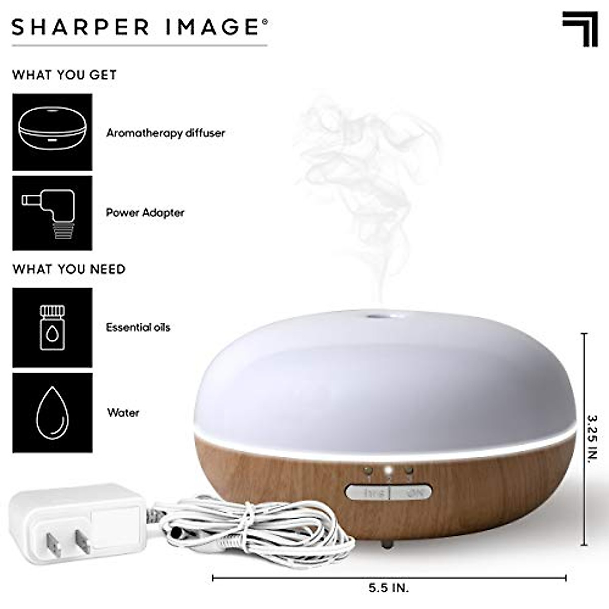 SHARPER IMAGE Essential Oil Aromatherapy Small Mist Diffuser, 3.4 Ounce Capacity, Faux Light Wood