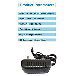 12 Volt 2A Power Supply DC 12v Power Cord 100-240V AC to DC 12V 2Amp 1A Power Supply Adapter 12V AC/DC Adapter Transformer 5.5mm x 2.5mm dc Plug for DC 12V LED Strip Security CCTV Camera