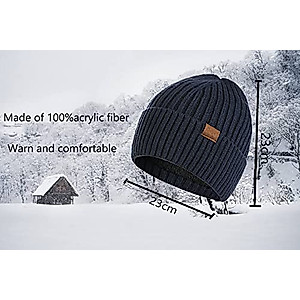 LONGTEN Winter Beanie Hat Scarf Touch Screen Driving Gloves Set for Men Women Ribbed Knit 3 in 1 Navy