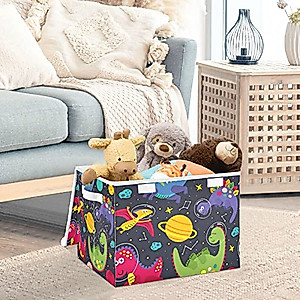 innewgogo Dinosaur Space Storage Bins with Lids for Organizing Collapsible Storage Cube Bin with Handles Oxford Cloth Storage Cube Box for Bed Room