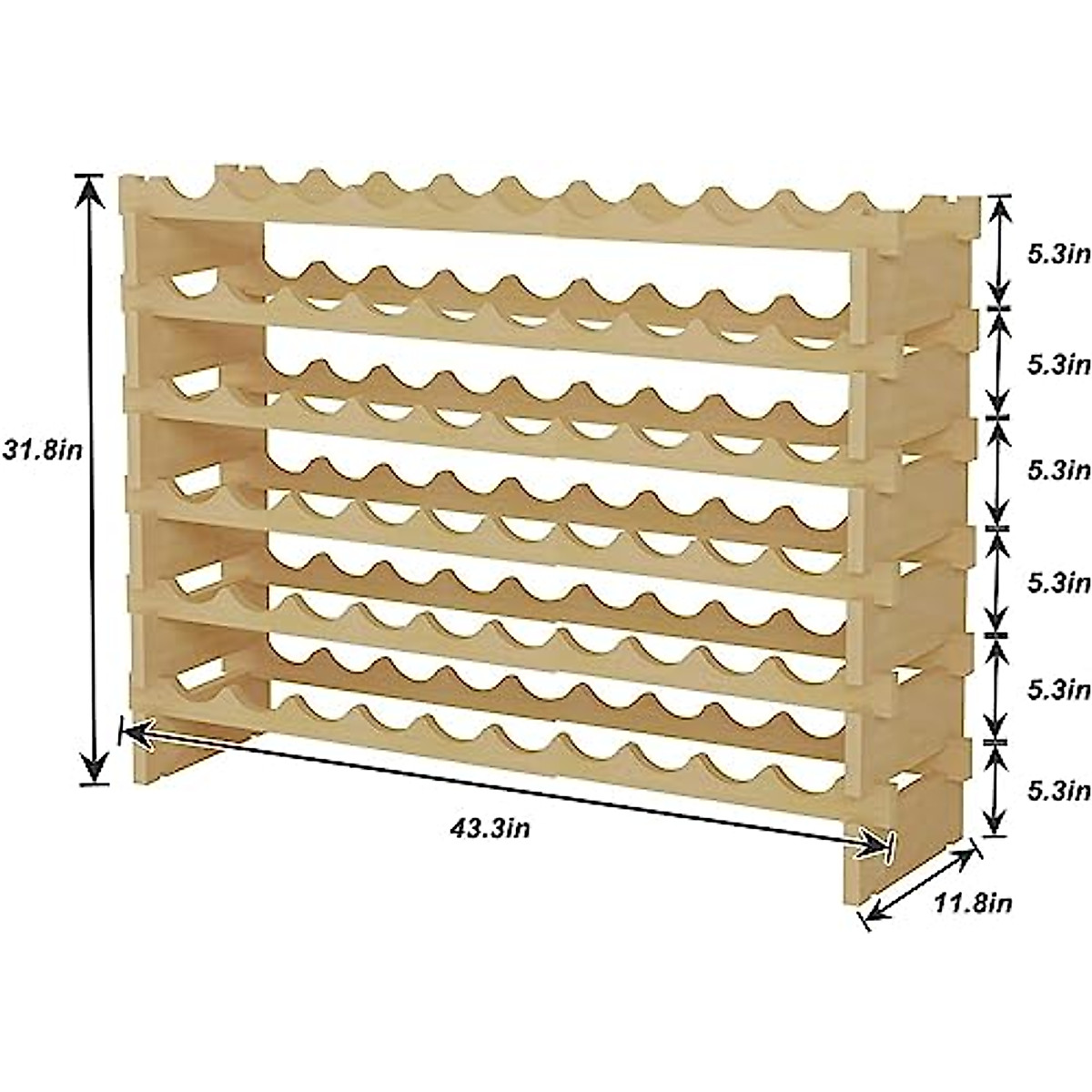 sogesfurniture Wine Rack Stackable Modular Small Wine Storage Rack Free Standing Solid Natural Wood Wine Holder Display Shelves, (Natural, 10X 6 Rows (60 Slots)), BHUS-BY-WS002