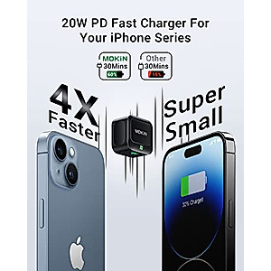 USB C Wall Charger, MOKiN 20W Fast Charger Block, Type C PD Power Delivery Charging Block with Foldable Plug for iPhone 13/13 Mini/13 Pro/13 Pro Max/12, Galaxy, Pixel 4/3, iPad/iPad Mini, and More