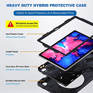 Junfire Shockproof Case for Lenovo Tab P11 Plus/P11 (2021/2020), Lenovo Tab P11 Plus/P11 Heavy Duty Rugged Case 11 inch with Hand Strap Kickstand Shoulder Belt for TB-J606F/TB-J606X/TB-J616F-Black