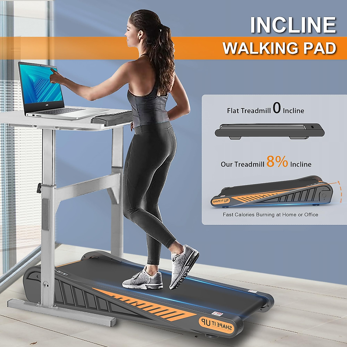 2 in 1 Under Desk Treadmill with Handlebar, Foldable Treadmills for Home, Walking Pad Mini Treadmill 8% Incline, 280 lb Capacity, 2.5HP