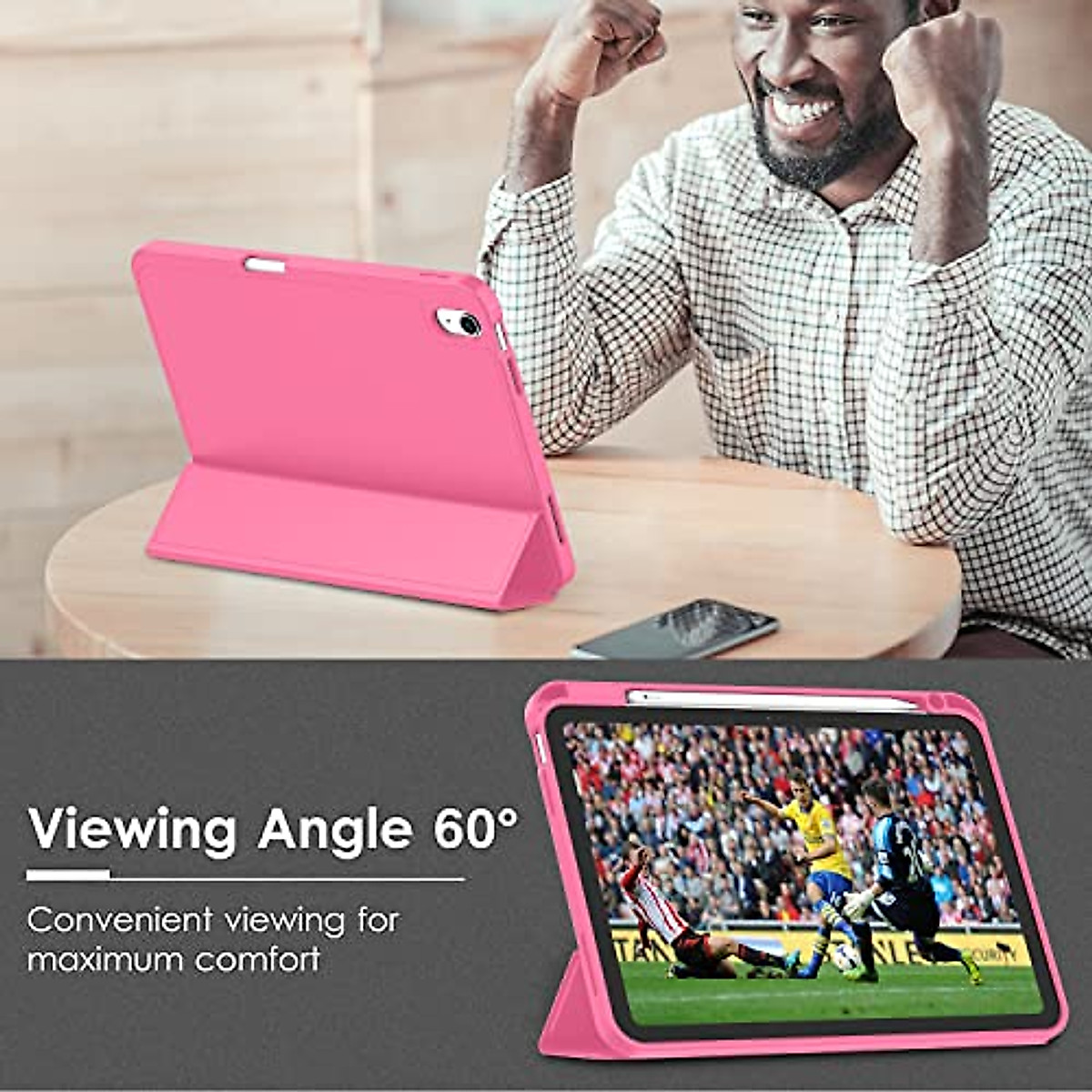 ZryXal New iPad 10th Generation Case 10.9 Inch 2022 with Pencil Holder, Smart iPad Case with Soft TPU Back [Support Auto Wake/Sleep] (Watermelon)