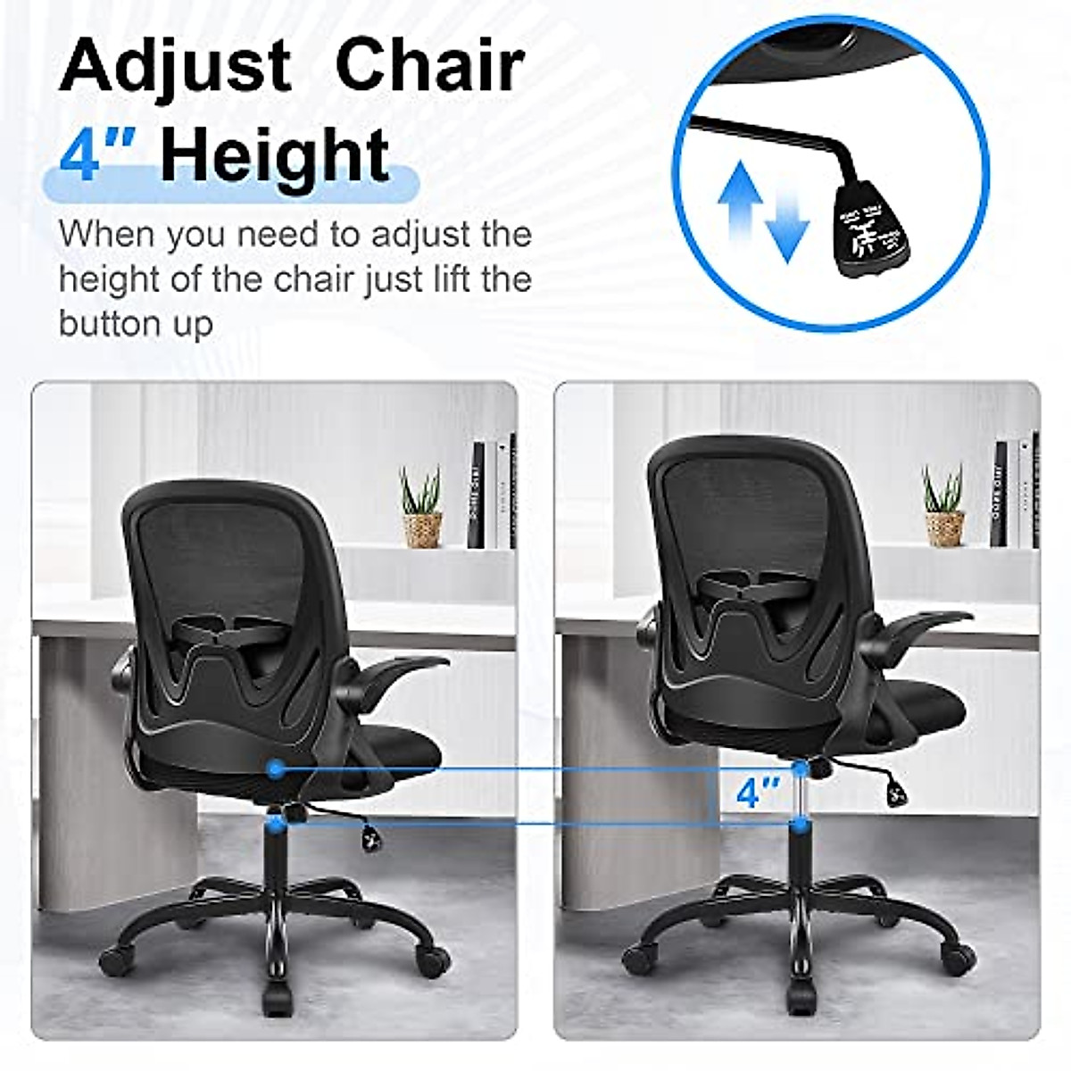 Primy Office Chair Ergonomic Desk Chair with Adjustable Lumbar Support and Height, Swivel Breathable Desk Mesh Computer Chair with Flip up Armrests for Conference Room (Black)