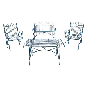 SAFAVIEH PAT5000C Collection Leah Victorian Antique Blue 4-Piece Patio Outdoor Set