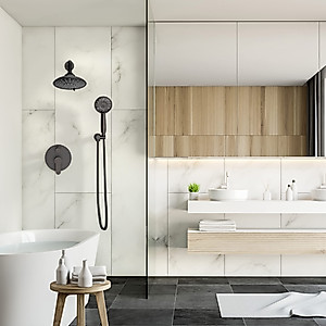 EMBATHER Shower Faucets Sets Complete with 3 Setting High Pressure Shower Head, Bathroom Wall Mounted Rainfall Shower Fixtures with 8-Mode Handheld Spray, Oil Rubbed Bronze