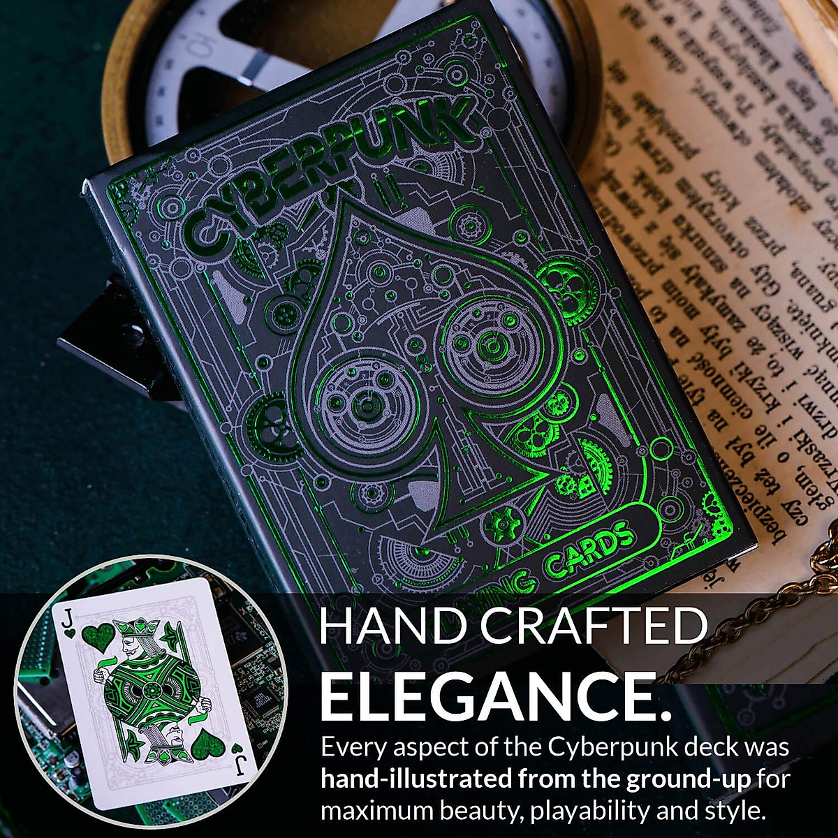 Cyberpunk Green Playing Cards, Cardistry Decks, White Deck of Playing Cards for Kids & Adults with e-Book, Unique Playing Cards for Poker, Cyberpunk