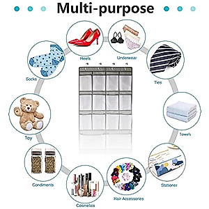 Over the Door Shoe Organizer, 18 Pockets Hanging Shoe Rack Non-Woven Visible Mesh Large, Back of Door Hanging Storage Closet Shoe Holder Hanger for Entryway Bedroom Bathroom