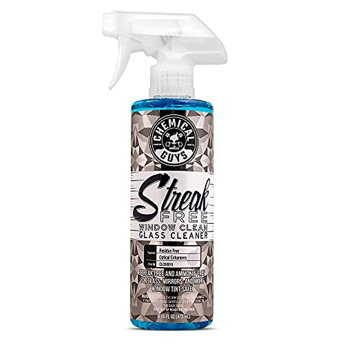 Chemical Guys CLD30016 Streak Free Glass & Window Cleaner (Works on Mirrors, Navigation Screens & More; Car, Truck, SUV and Home Use), Ammonia Free & Safe on Tinted Windows, 16 fl oz