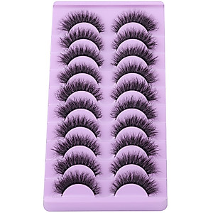 wiwoseo Fluffy Mink Lashes Extension Strip Eyelashes Fairy Thick Volume Eyelashes Cat Eyes Lashes 16MM Natural Wispy Fluffy Faux Mink Lashes 10 Pairs False Eyelashes