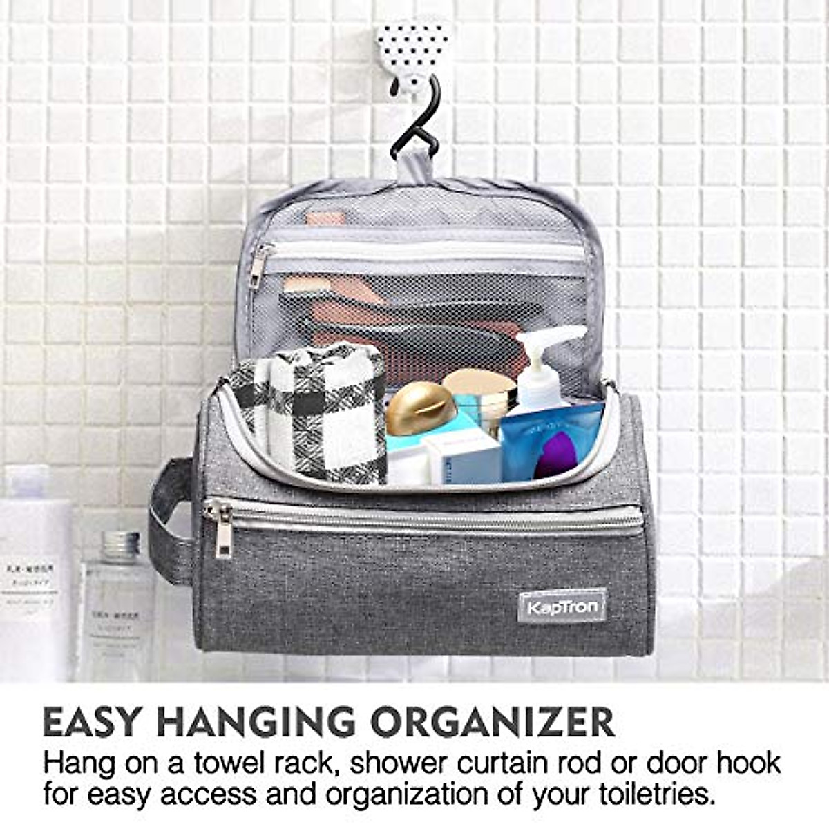 Travel Toiletry Bag – Small Portable Hanging Cosmetic Organizer for Men Women, Makeup, Toiletries, Hygiene Accessories, Shaving Kit, Clippers and Grooming Tools, Waterproof, Bathroom, Shower, Gym