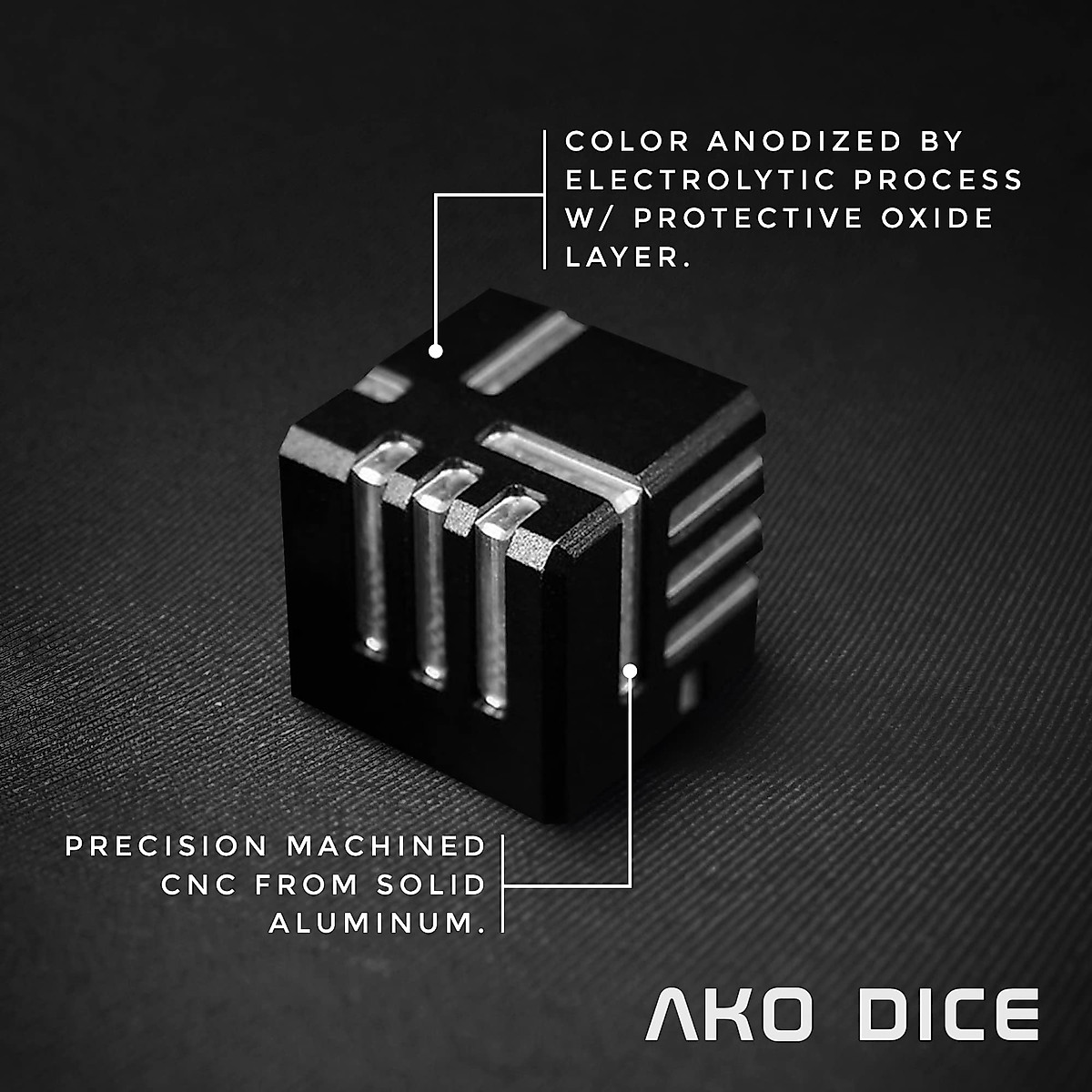 AKO DICE I - Black - Custom Metal dice Version 1 by AKO Dice. 16mm D6 Game dice with Redesign Concept. (Black)