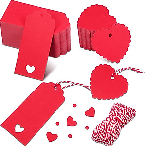 Valentine Red Gift Tags Red Heart Shape Kraft Tags 200 Pieces Paper Label Tags with String Craft Tags for Arts and Crafts Valentine's Day Wedding Christmas and Holiday