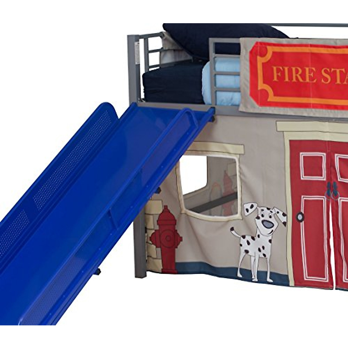 DHP Junior Twin Metal Loft Bed with Slide, Multifunctional Design, Silver with Blue Slide