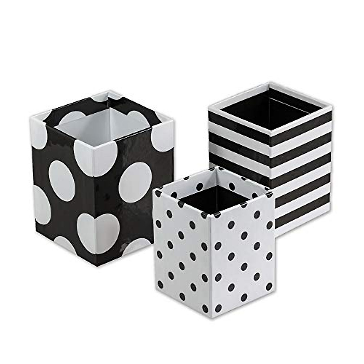 Schoolgirl Style Simply Stylish 3-Piece Polka Dot Pencil Cup Holder Set, Assorted Black and White Pencil Cup Holders, Classroom Supplies Organizer for Desk Organization, Black & White Classroom Décor