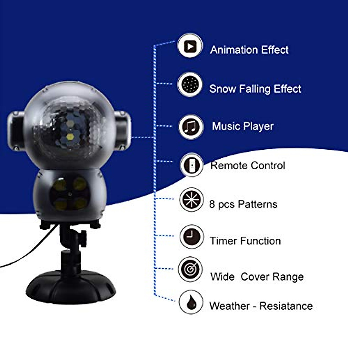 UPODA Christmas LED Snowfall Halloween Waterproof with Remote Control Timer and Music Player Anime Snow Light Projector for Outdoor Wedding Xmas Holiday Party Decorations