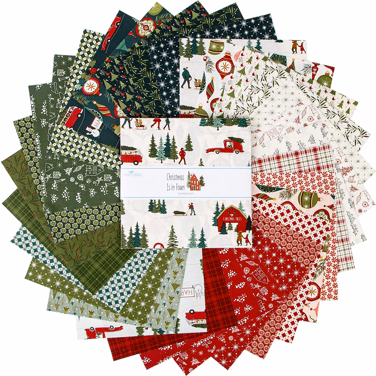 Sandy Gervais Christmas is in Town 10" Stacker 42 10-inch Squares Layer Cake Riley Blake 10-14740-42
