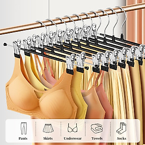 Bumodel 20 Pack 12Inch Heavy Duty Pants Skirt Hangers with Clips,Metal Trousers Hanger for Jeans Black Non Slip Women Shorts Hangers Saving Space Clothing Hanger for Adult,Men,Children,Kid,Baby