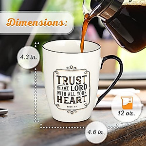 Christian Art Gifts Ceramic Coffee Mug for Women and Men 12 oz Black and White Inspirational Coffee Cup - Trust in the Lord - Proverbs 3:5 Non-Toxic, Lead and Cadmium-free Novelty Drinkware