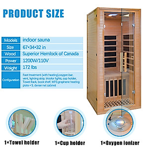 Low EMF Infrared Home Sauna，Personal Outdoor Indoor Heaters Saunas Wood Tiny Dry Barrel Snfared at Home Sauna Room Allwood for Men Women，Bluetooth ，LCD Display-Control，Canadian Hemlock