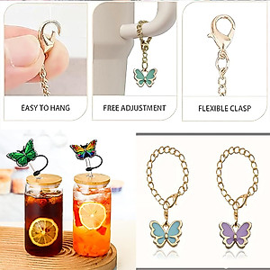 3 Pack Straw Covers Cover, Cute Hats Silicone Straw Covers, Butterfly Soft Straw Protectors with Butterfly Charm Stanley Cup Accessories for 10mm Straws
