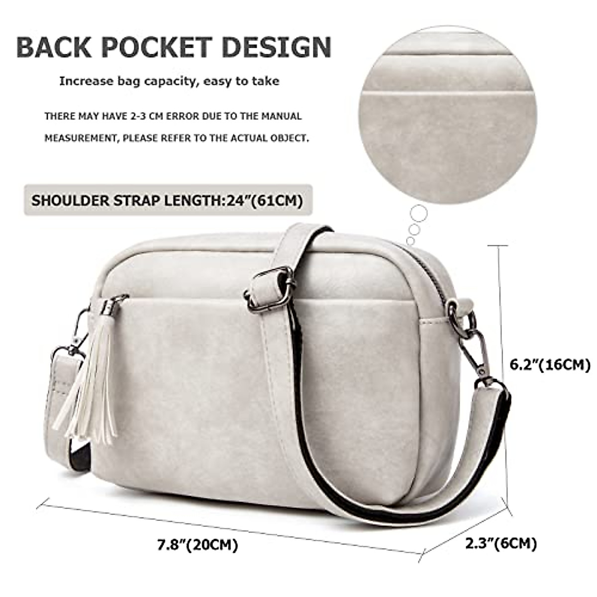 myfriday Lightweight Medium Crossbody Bag for Women, Camera Shoulder Purses Pocketbooks with Tassel and Triple Zipper Pocket Grey