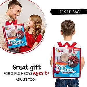 Rock Painting Kit for Kids | Arts & Craft Kits for Girls & Boys with 10 Assorted River Rocks, Acrylic Paints, Paintbrushes, Art Smock, Paint Markers, Stickers & Loads More