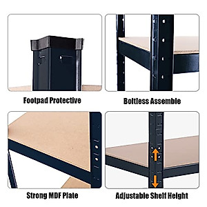 ERGOMASTER Storage Shelves Metal Garage Shelving Unit 4-Shelf Adjustable Heavy Duty Boltless Organizer Rack for Home Warehouse Pantry Office 64" W x 16" D x 63" H（Black,2Pack）