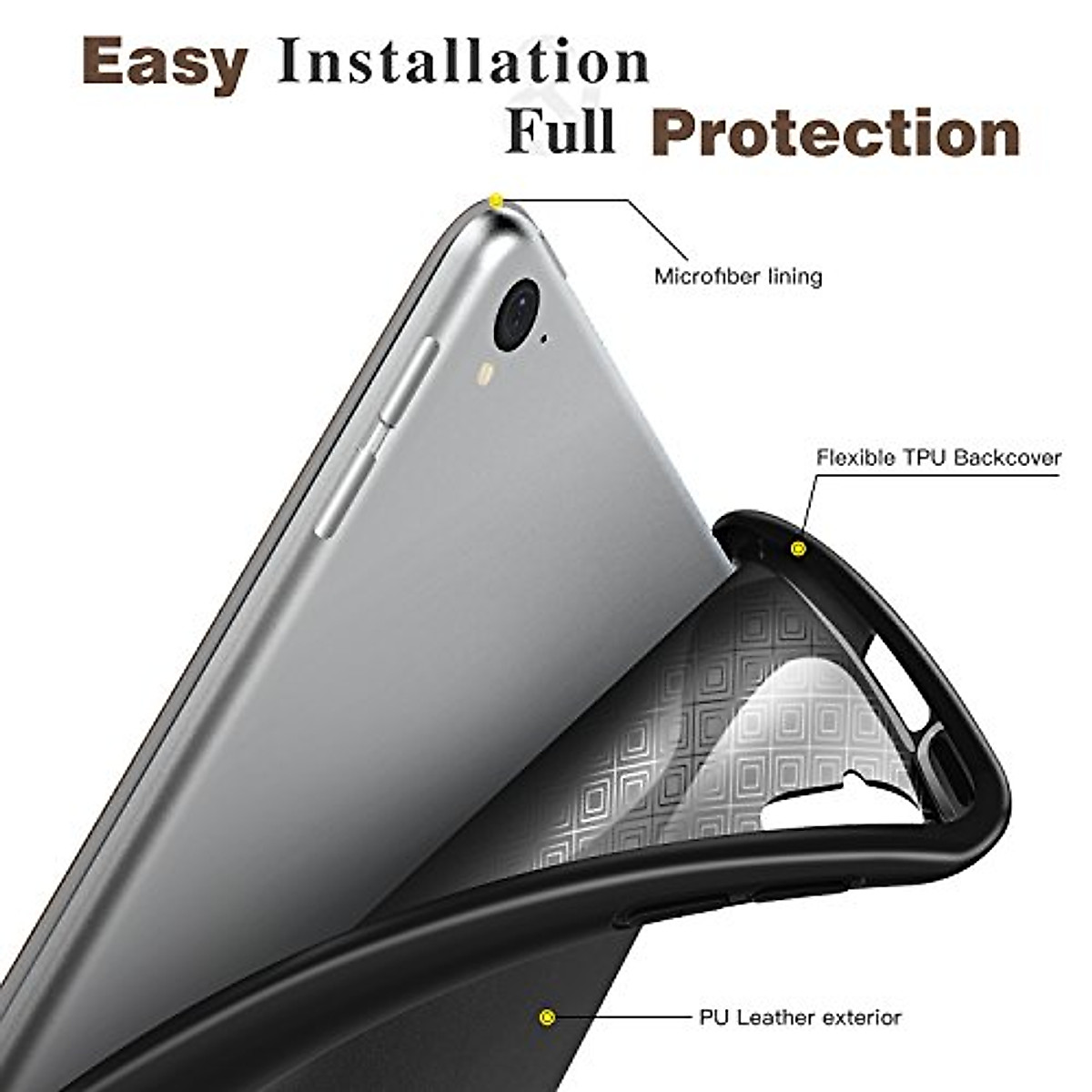 MoKo Case Fit iPad Pro 9.7 with Apple Pencil Holder - Slim Lightweight Smart Shell Stand Cover Case with Auto Wake/Sleep Fit Apple iPad Pro 9.7 Inch 2016 Tablet, Black