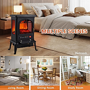 Besunbar 23 Inch Electric Fireplace Stove,Freestanding Electric Fireplace Heater w/Infrared Heating 1000/1500W,Log Set & Realistic Flame,Timer,Remote Control,Ideal for Home & Office,Black