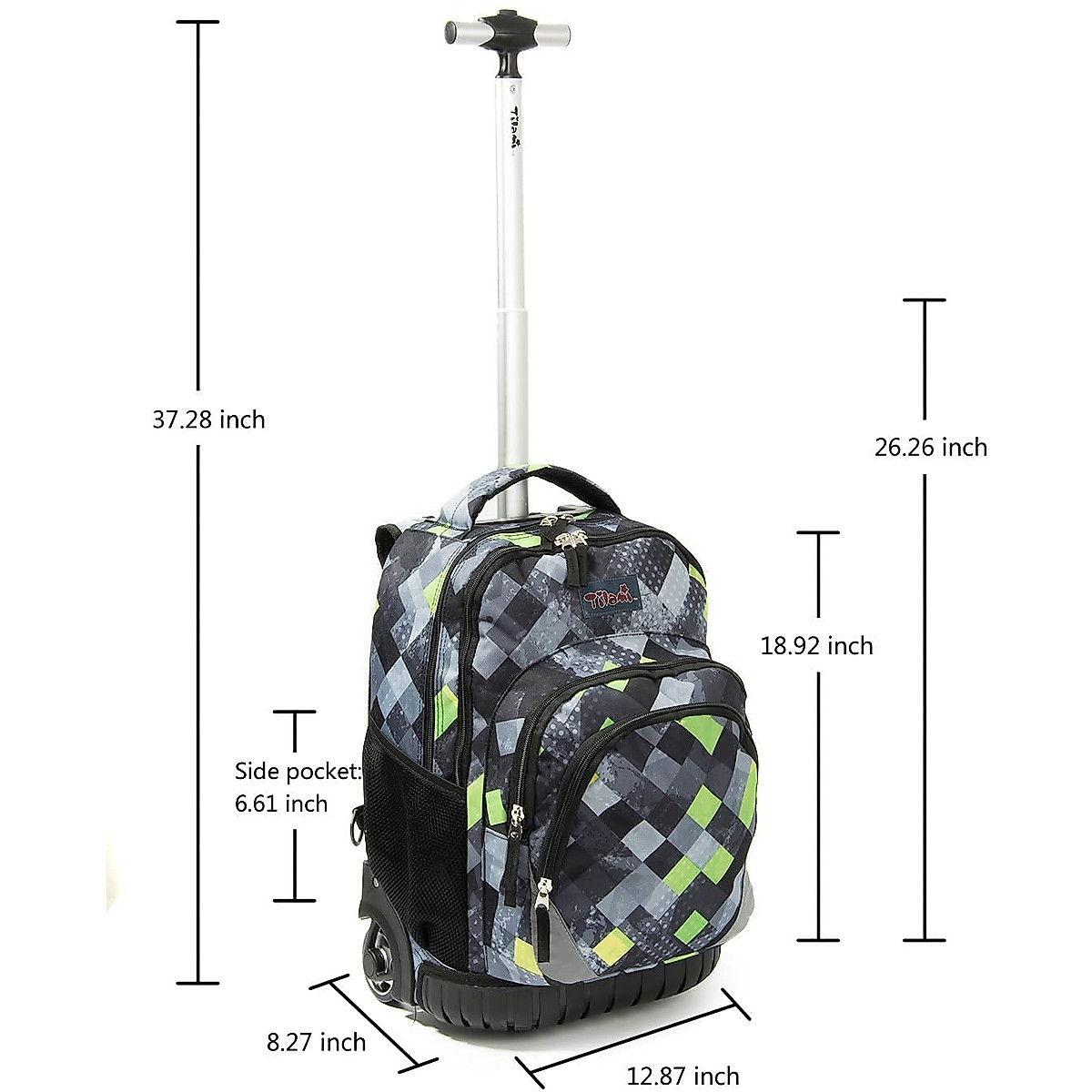 Tilami Rolling Backpack 18 Inch with Pencil Case School for Boys Girls (Green Plaid)
