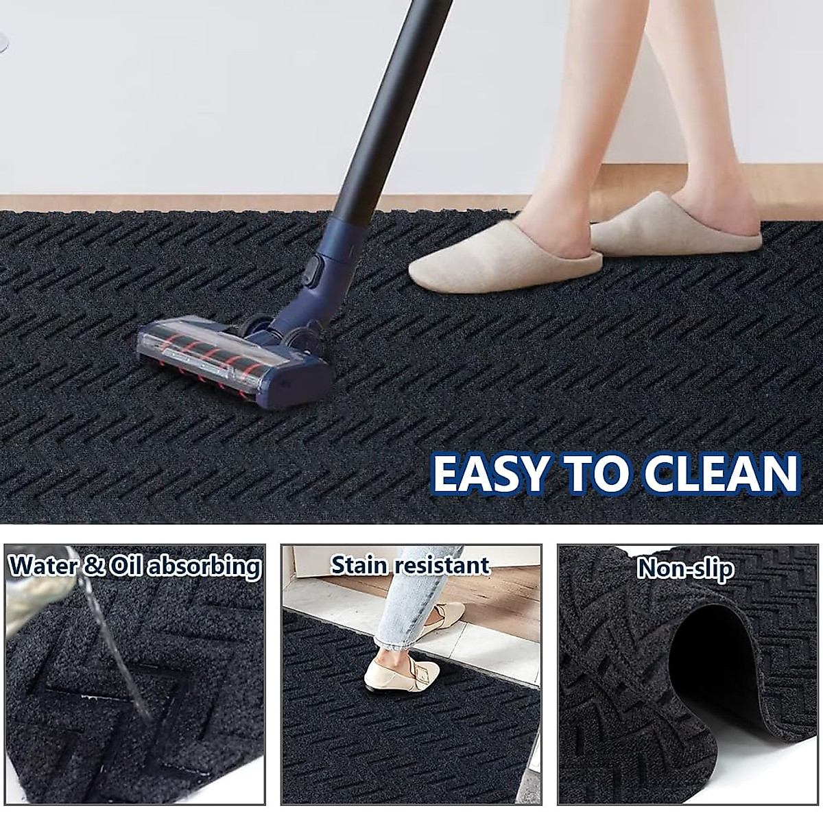 LITA Customized Size Hallway Runner Rug with Rubber Backing, Backed Non-Slip Waterproof, Washable Outdoor Indoor Carpet for Floor, Entryway, Kitchen, Laundry, Balcony, Garage, Gray Triangle, 2' x 12'