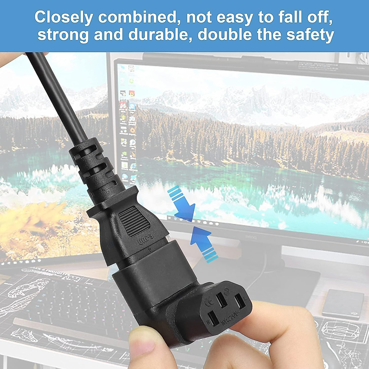 Vrllinking IEC C14 to C13 90 Degree Power Adapter for LCD Wall Mount TV/Computer Host/Monitor/Rice Cooker/Electric Kettle,10A PDU Plug, Up/Down Right Angled IEC Power Adapter (2 Pack/Black)