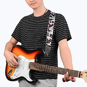 Skull Guitar Strap & Leather Ends Guitar Shoulder Strap for Bass, Electric, Acoustic Guitars