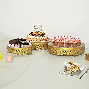 Beingreat 3-Piece Cake Stands Set, Round Metal Cake Stands Dessert Display Cupcake Stands for Birthday Wedding Anniversary Party Gold (8” 10” 12”)