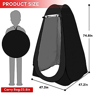 Pop Up Shower Tent Changing Tent with 2 Windows Camping Shower Tent Privacy Tent for Portable Toilet Outdoor Portable Dressing Room, Waterproof Black/UPF 50+