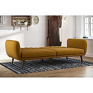 Novogratz Brittany Sofa Futon - Premium Upholstery and Wooden Legs - Mustard