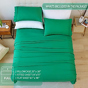 Whitney Home Textile Full Size Sheet Set - Luxury Soft Comfy Bed Sheets, Breathable Cooling Hotel Bedding for Women, Men, Teens, Extra Deep Pocket, Easy-Fit, Oeko-Tex, Wrinkle Free 4 Piece - Emerald