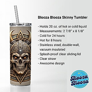 Norse Viking Symbols With Skulls Skinny Tumbler 20oz with Straw Insulated Water Bottle Gift
